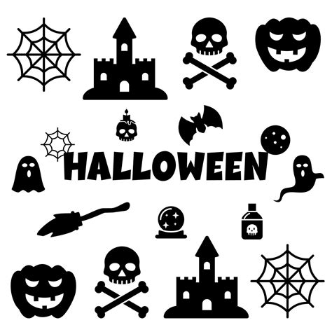 Halloween Black Silhouettes Happy Halloween Vector Night Iconspumpkin
