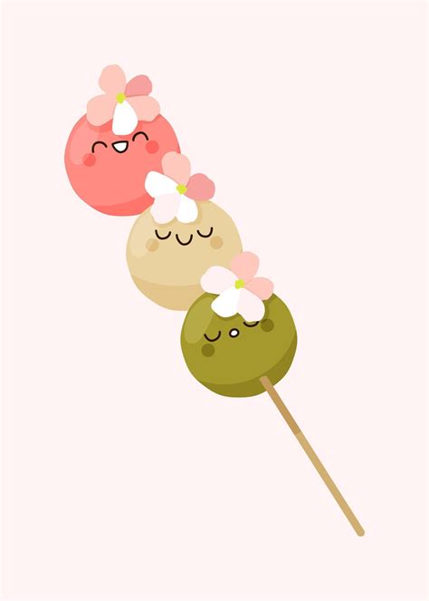 Dango Characters On Stick Vector Illustration Isolated On Beige