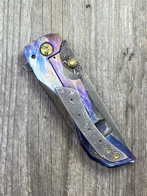 Lee Knifeworks Eon Alabama Damascus Blade Titanium Handle W Mokuti