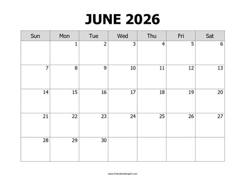 Free June 2026 Calendar Printable Pdf Word