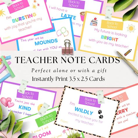Printable Back To School Cards For Teacher Back To School Notes For