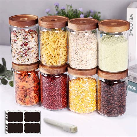 Stackable Kitchen Canisters Set Of 8high Borosilicate Glass Cylinder Airtight Food Storage