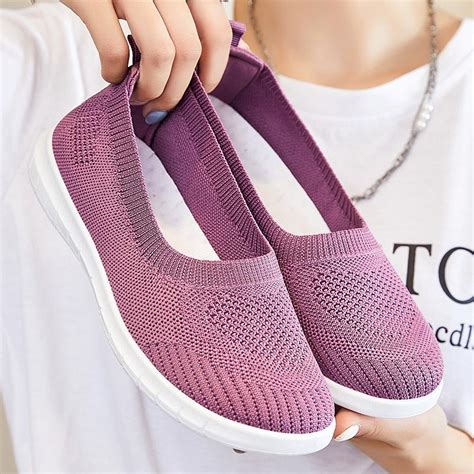 Cheap Summer Hollow Out Breathable Slip On Flat Shoes Womens Woven