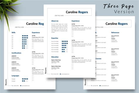 Modern Resume Template For Microsoft Word Apple Pages Caroline Rogers CV Design Template