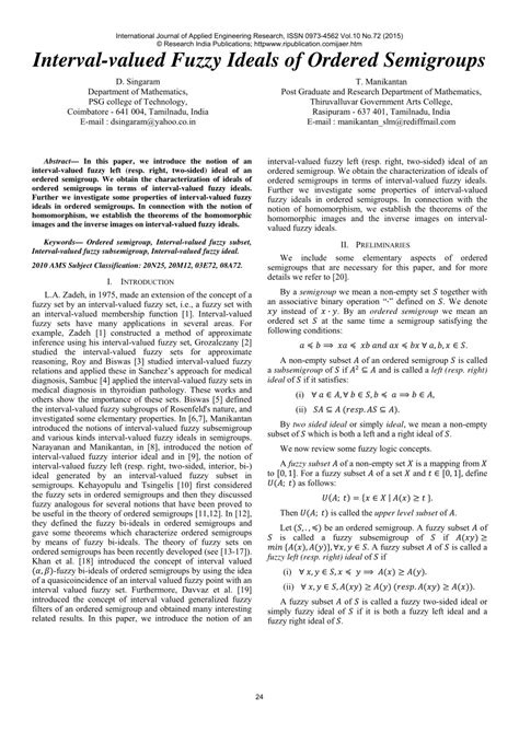 PDF Interval Valued Fuzzy Ideals Of Ordered Semigroups