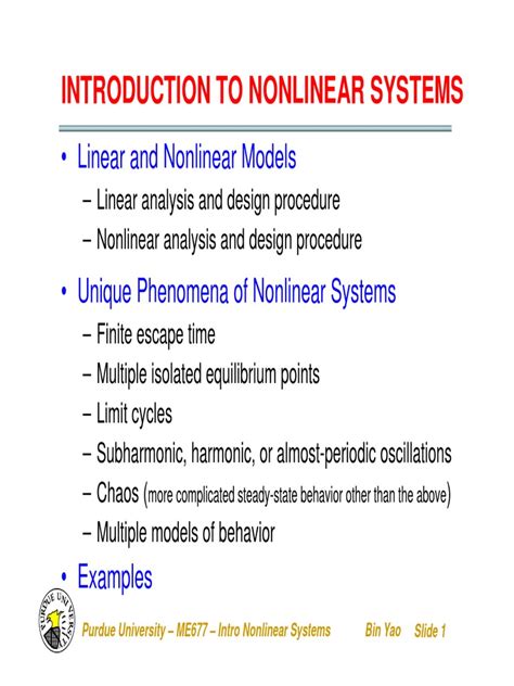 Introduction To Nonlinear Systems Linear And Nonlinear Models Pdf