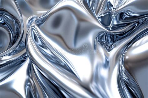 Shiny Silver Liquid Metallic Abstract Waves With Reflective Surface And