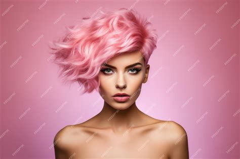 Premium Ai Image Young Pink Haired Woman On A Clean Background