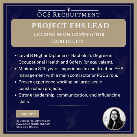 Project Ehs Lead Senior Ehs Advisor Leading Main Contractor