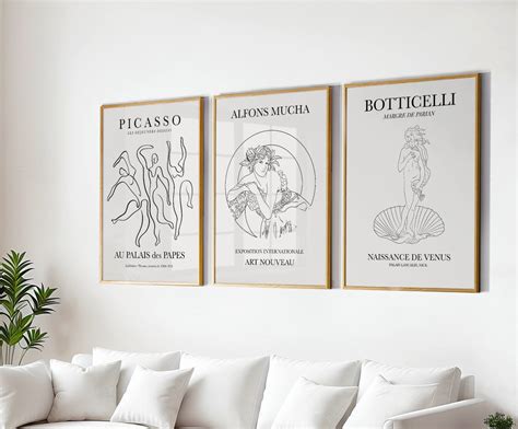 Picasso Botticelli Mucha Line Art Prints Boho Wall Decor Digital