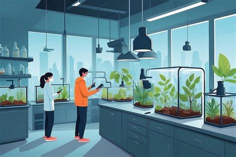 Premium Photo Lab With Students Conducting Experiments On The Impact