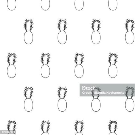 파인애플 매끄러운 패턴 흰색 배경에 검은 색 윤곽선입니다 벡터 그림입니다 Eps10 개체 그룹에 대한 스톡 벡터 아트 및 기타