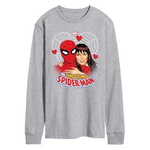 Mens Marvel Spider Man Mary Jane Heart Long Sleeve Graphic T Shirt