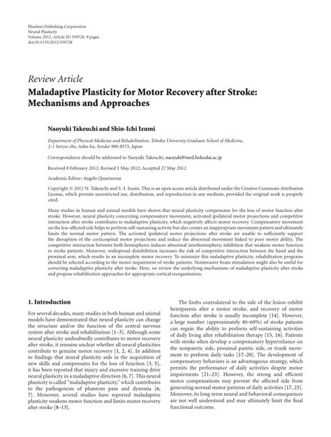 Pdf Maladaptive Plasticity For Motor Recovery After Stroke