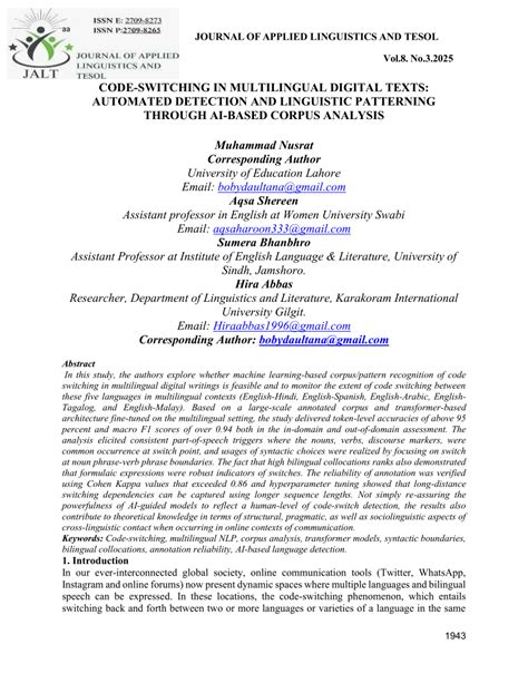 Pdf Code Switching In Multilingual Digital Texts Automated Detection