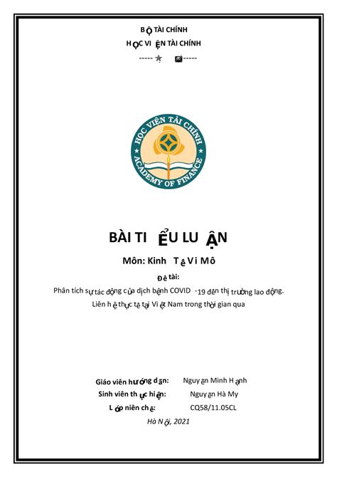 Bài Kiểm Tra ĐK KTVM - B Ộ TÀI CHÍNH H ỌC VI ỆN TÀI CHÍNH - - BÀI TI Ể U LU Ậ N Môn: Kinh T ếế V ...