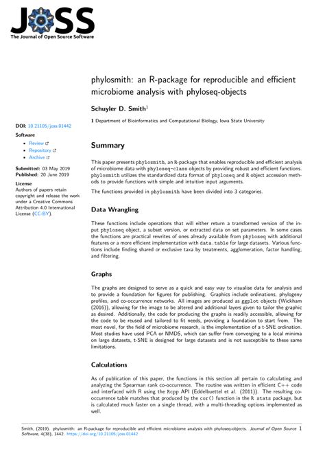 pdf phylosmith an r package for reproducible and efficient