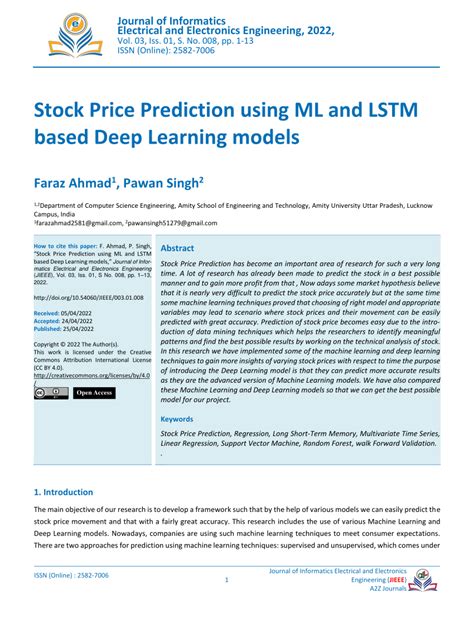 Pdf Stock Price Prediction Using Ml And Lstm Based Deep Learning Models