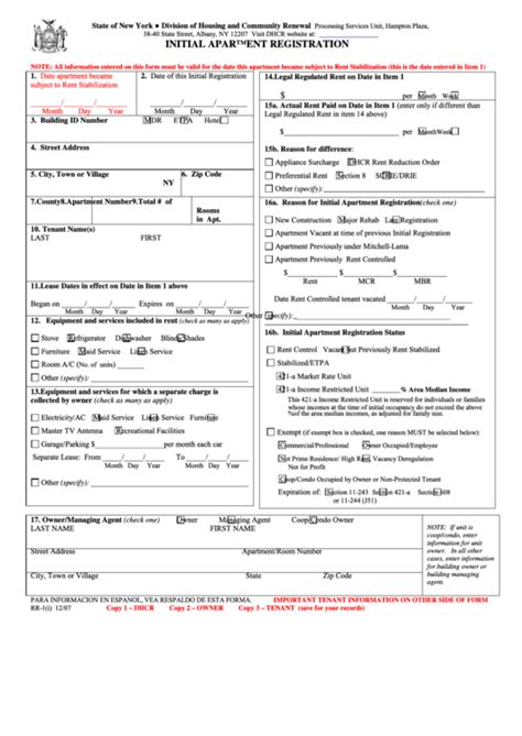 Form Rr 1 Initial Apartment Registration Printable Pdf Download