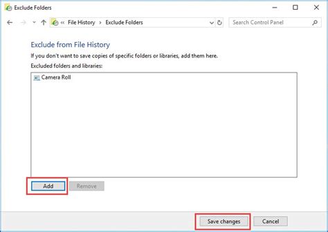 The File History Window In Windows 7 And 8 With An Additional Folder