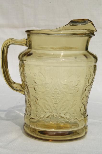 Vintage Amber Yellow Glass Lemonade Pitcher Madrid Or Recollection