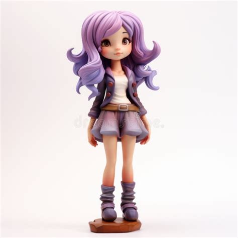 Purple Haired Cartoon Girl Figurine With Detailed Character Expressions Stock Illustration