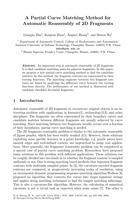 pdf a partial curve matching method for automatic reassembly of 2d