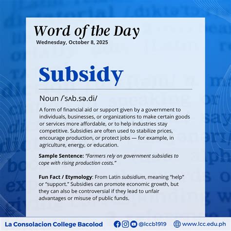 La 📖 Word Of The Day Subsidy Pronunciation ˈsʌbsədi Part Of