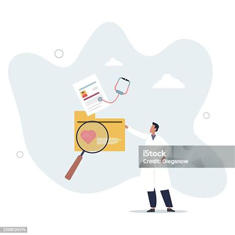 환자에 대한 병력 및 기록 정보 질병 치료 진단 또는 관리 서류가 있는 건강 데이터베이스 폴더 Flat 캐릭터 생활 개념에 대한 스톡 벡터 아트 및 기타 이미지 Istock