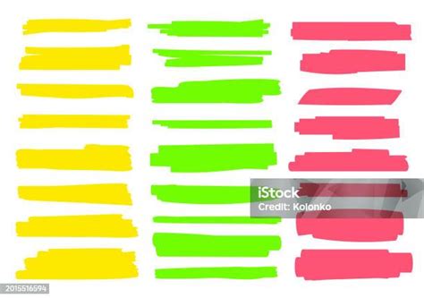 하이라이트 브러시 밑줄 노란색 빨간색 파란색 마커 벡터 펜 획 Highligher 색상 세트입니다 형광펜에 대한 스톡 벡터 아트 및 기타 이미지 Istock