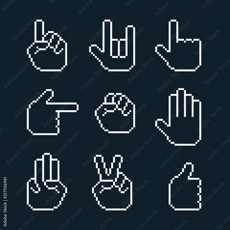 Pixel Art Vector Black Hands Gestures Cursors Set Stock Vector Adobe Stock