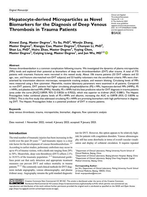 Pdf Hepatocyte Derived Microparticles As Novel Biomarkers For The Diagnosis Of Deep Venous