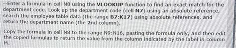 solved enter a formula in cell n8 ﻿using the vlookup