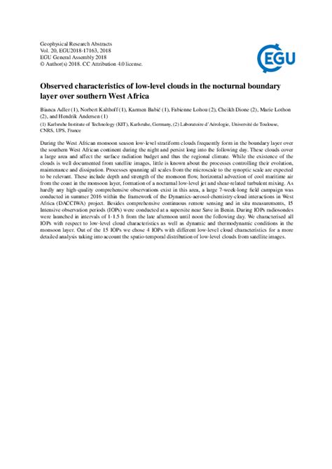 Pdf Observed Characteristics Of Low Level Clouds In The Nocturnal Boundary Layer Over Southern