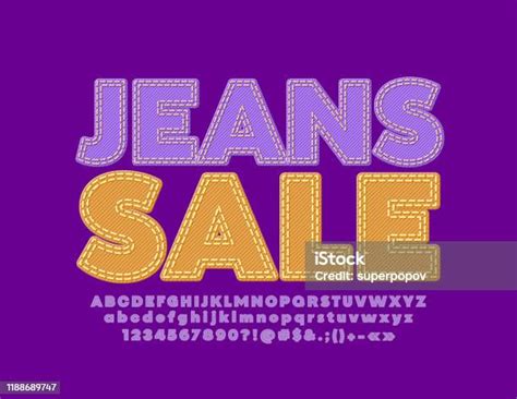 벡터 밝은 배너 청바지 판매입니다 데님 바이올렛 알파벳 문자 숫자와 기호 계절에 대한 스톡 벡터 아트 및 기타 이미지 계절 광고 대문자 Istock