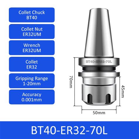 Bt40 Er32 70l 0 001mm High Precision Cnc Tool Holder Er Collet Chuck D Dablacksmith