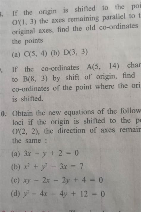 If The Co Ordinates A514 Char To B83 By Shift Of Origin Find Co Or