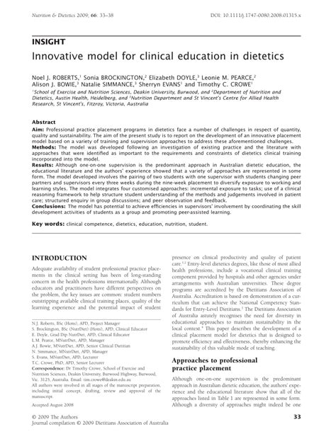Pdf Innovative Model For Clinical Education In Dietetics