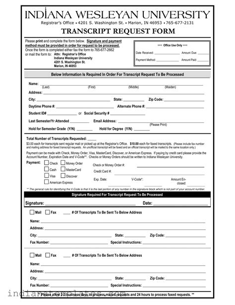 Free Indiana Transcript Request Template Simple Pdf Form