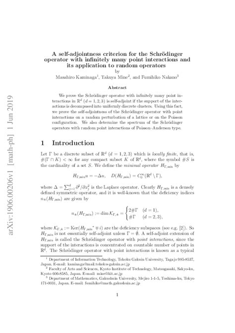 Pdf A Self Adjointness Criterion For The Schrödinger Operator With Infinitely Many Point