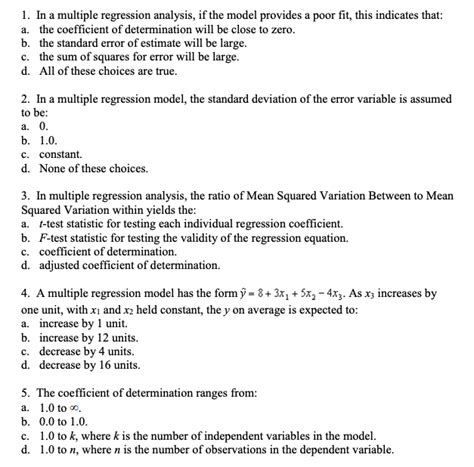 solved 1 in a multiple regression analysis if the model