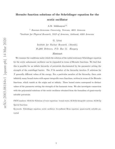 Pdf Hermite Function Solutions Of The Schrodinger Equation For The