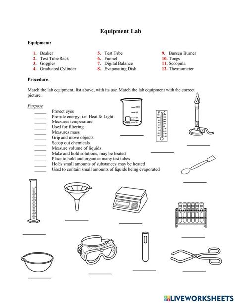 Chemistry Lab Equipment Worksheet