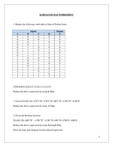 Karnaugh Map Solve Logic Problems Worksheet With Solution Teaching Resources