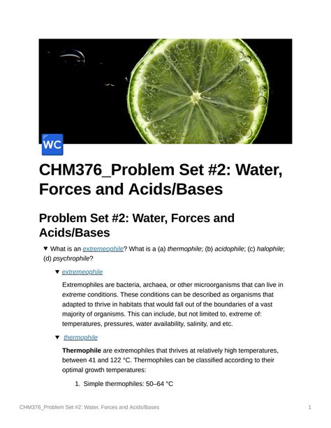 SOLUTION Chm Problem Set Water Forces And Acidsbases Studypool