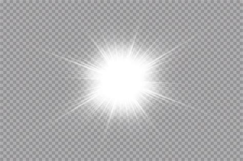 투명 한 배경 광선 조명 효과 벡터 일러스트 레이 션에 고립 된 밝은 빛나는 태양 프리미엄 벡터