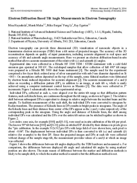 Pdf Electron Diffraction Based Tilt Angle Measurements In Electron