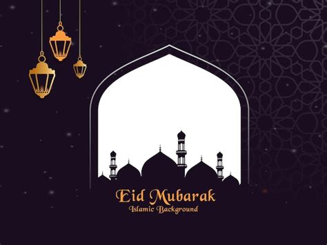 Premium Vector Purple Eid Mubarak Greeting Background