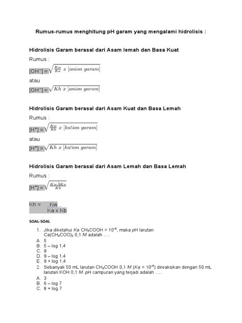 Rumus Rumus Hidrolisis Garam Pdf