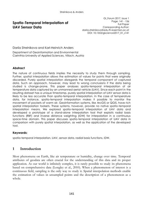 Pdf Spatio Temporal Interpolation Of Uav Sensor Data